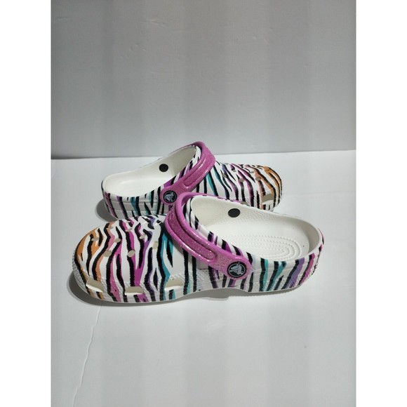 CROCS | Shoes | New Kids Crocs Classic Animal Print Clogs Glitter ...